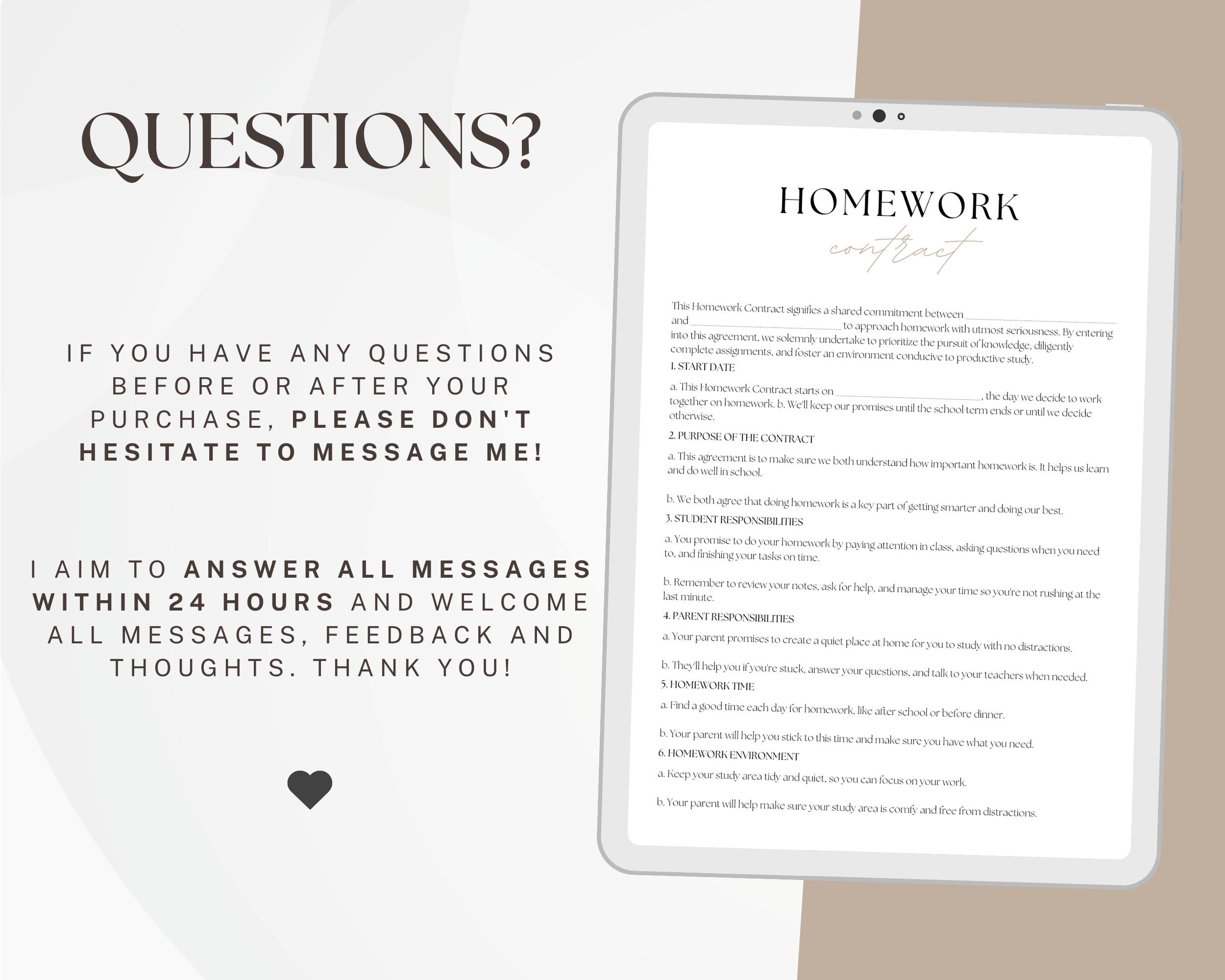 Homework Contract, Printable Parent Child Homework Agreement Template ...