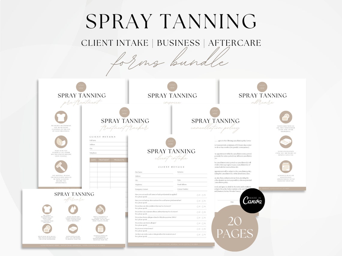 Spray Tan Forms, Editable Spray Tan Templates, Spray Tanning ...