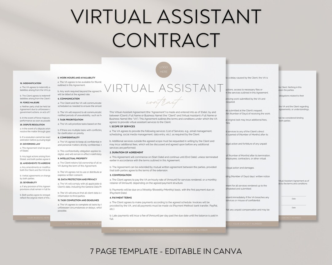 Editable Virtual Assistant Contract, Virtual Assistant Services ...