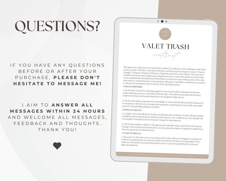 Valet Trash Contract, Editable Waste Removal Services Agreement ...