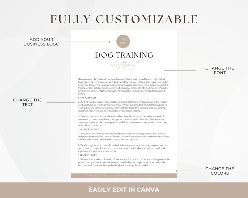 Dog Training Contract, Dog Training Services Agreement, Pet Business ...