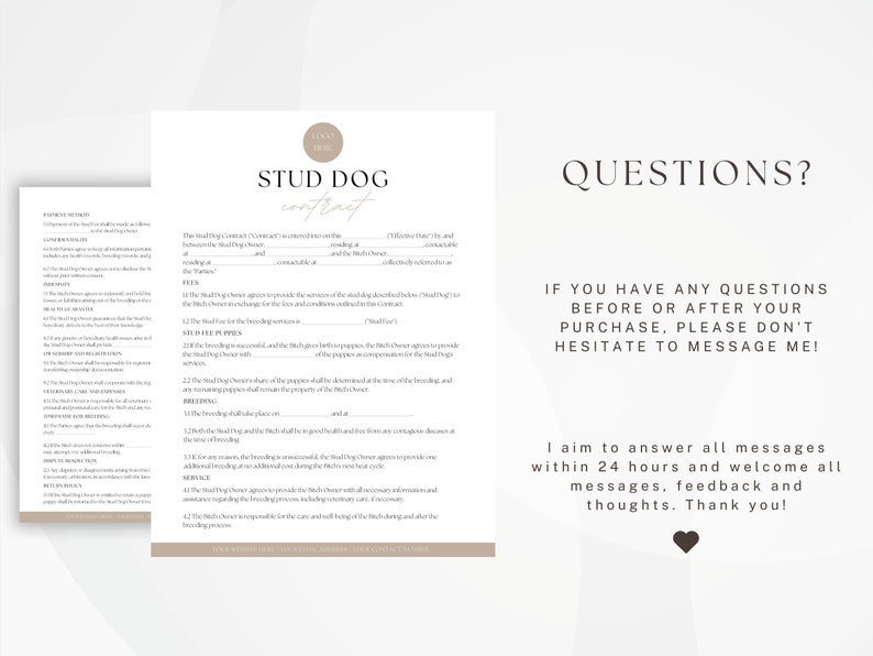 Stud Dog Contract Template Breeding Services for Stud Dog - Etsy