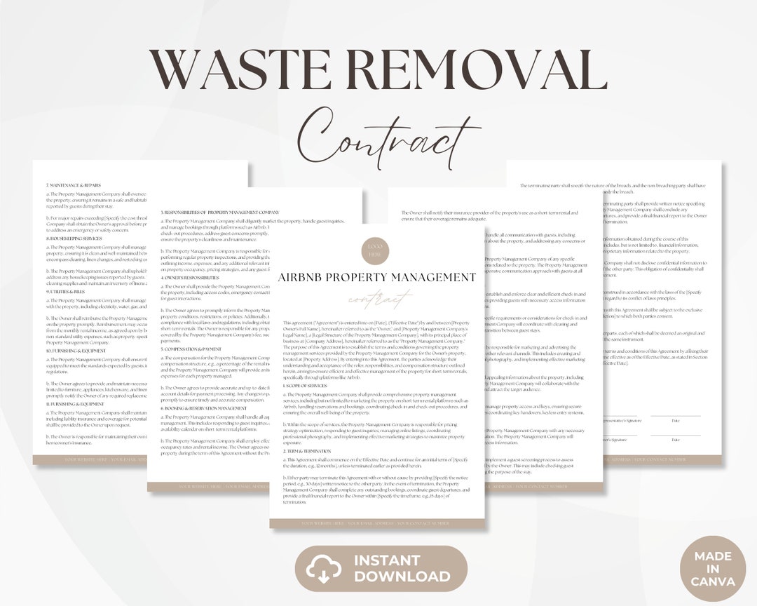 Waste Removal Contract, Editable Rubbish Disposal Services Agreement ...