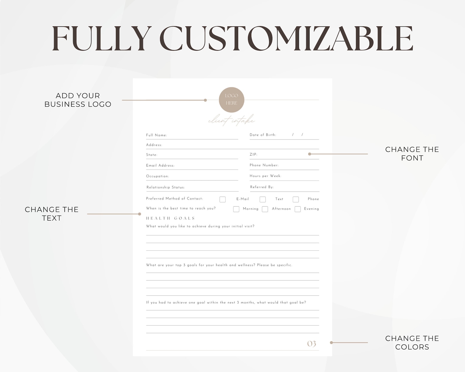 Nutritionist Client Intake Forms, Nutrition Client Intake Forms, Health ...
