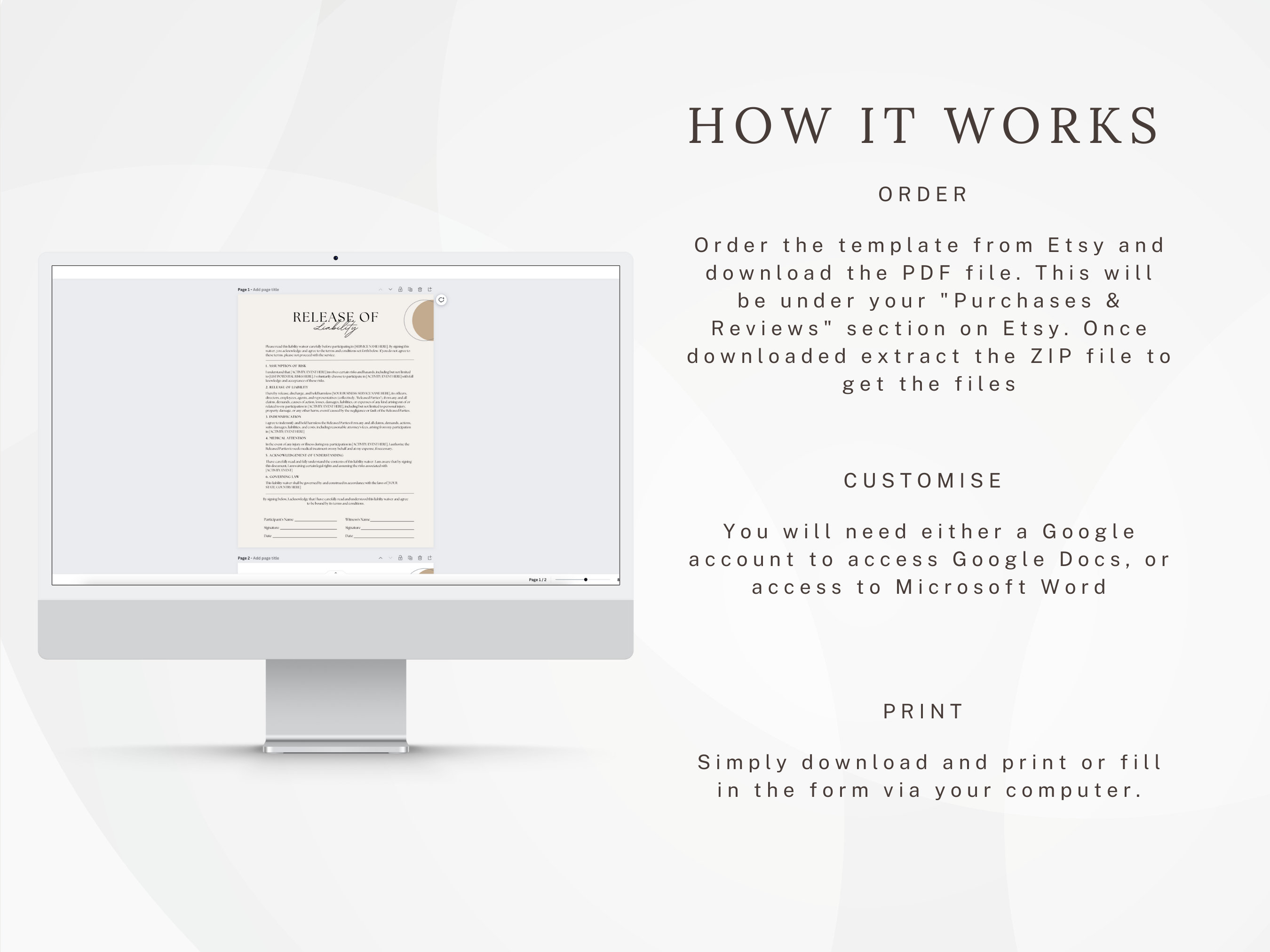 General Liability Waiver Template, Liability Form Agreement, Liability ...