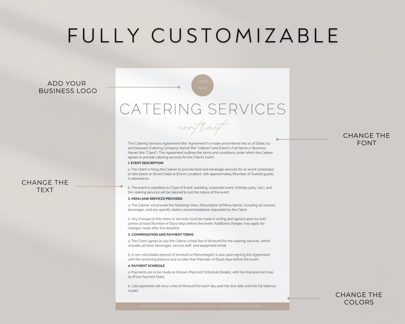 Editable Catering Contract Template, Catering Order Form, Catering ...