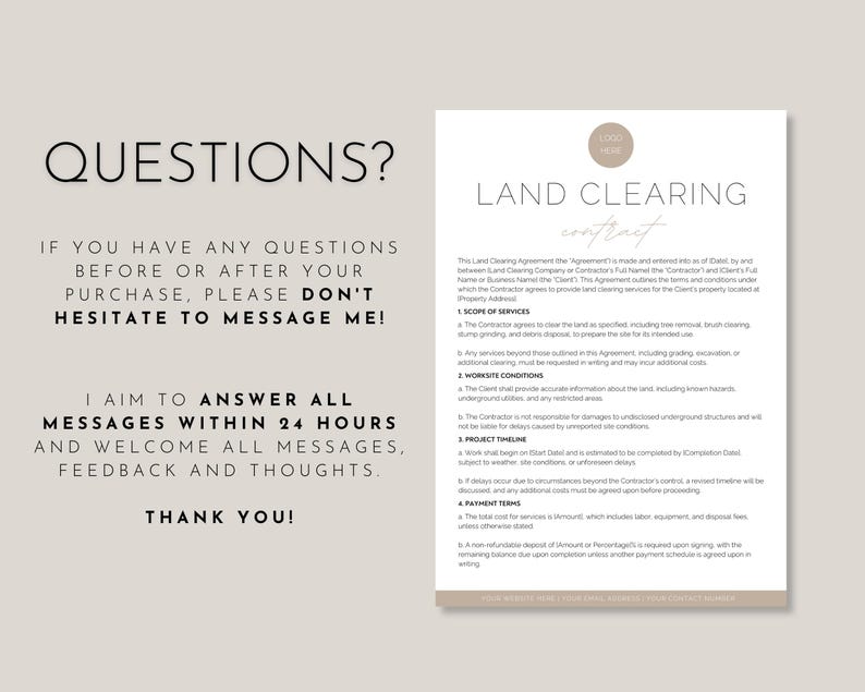 Land Clearing Contract Template, Editable Professional Agreement ...