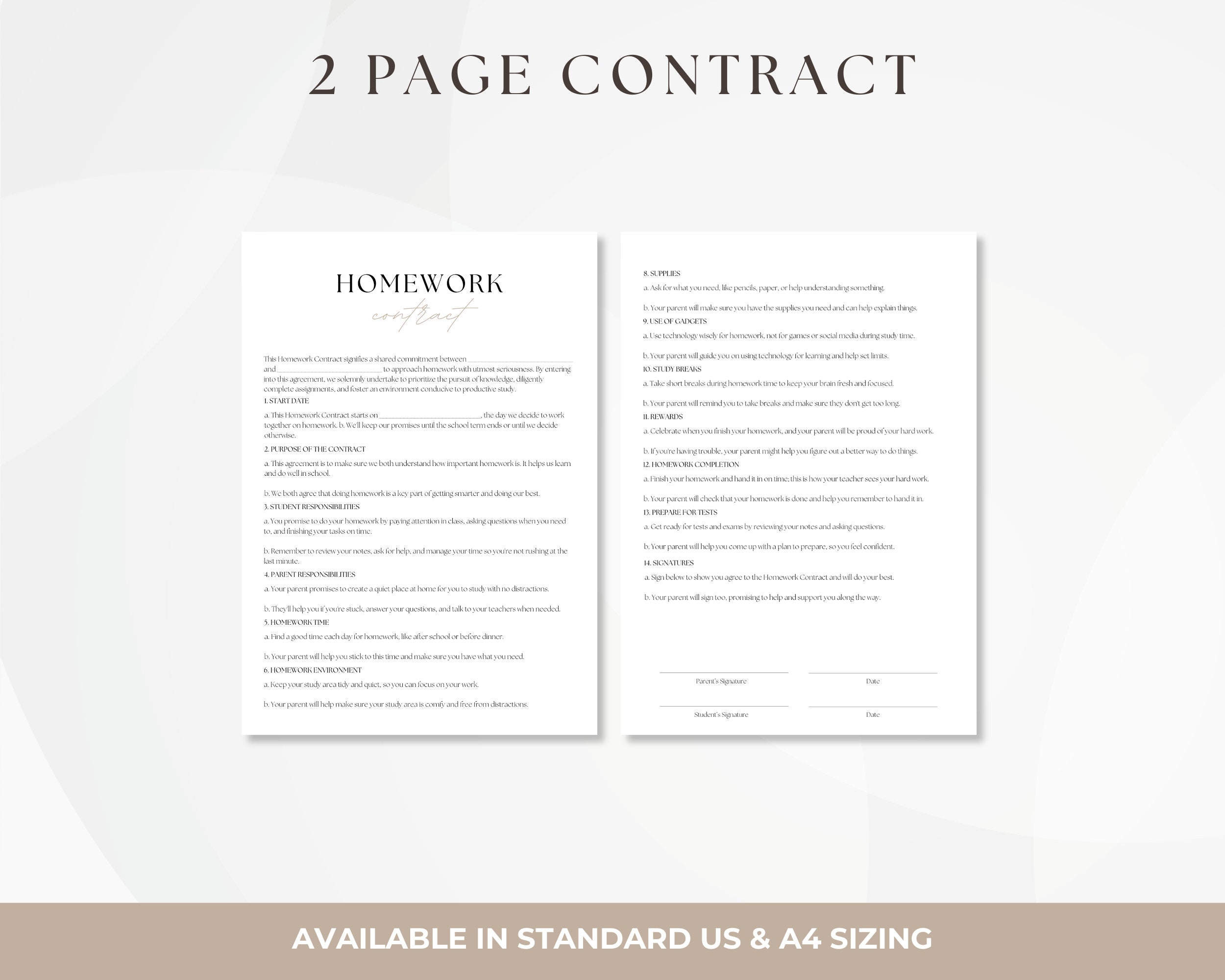 Homework Contract, Printable Parent Child Homework Agreement Template ...