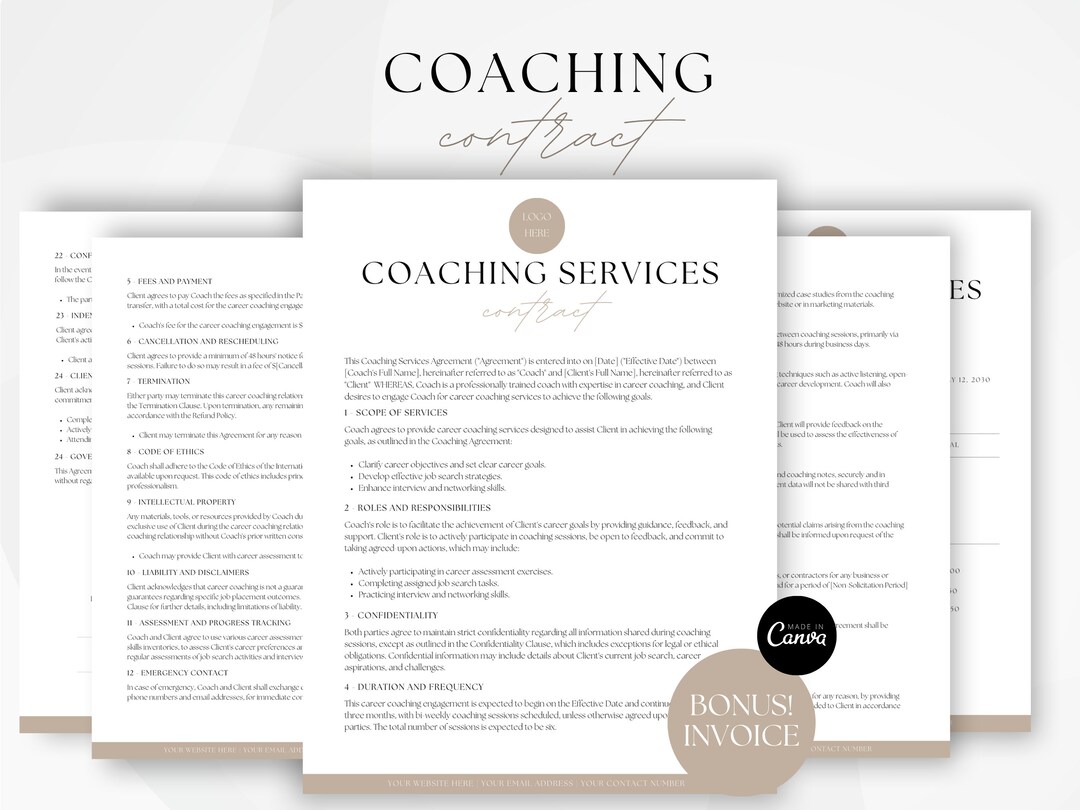 Life Coaching Contract Template, Life Coach Agreement, Mentoring ...
