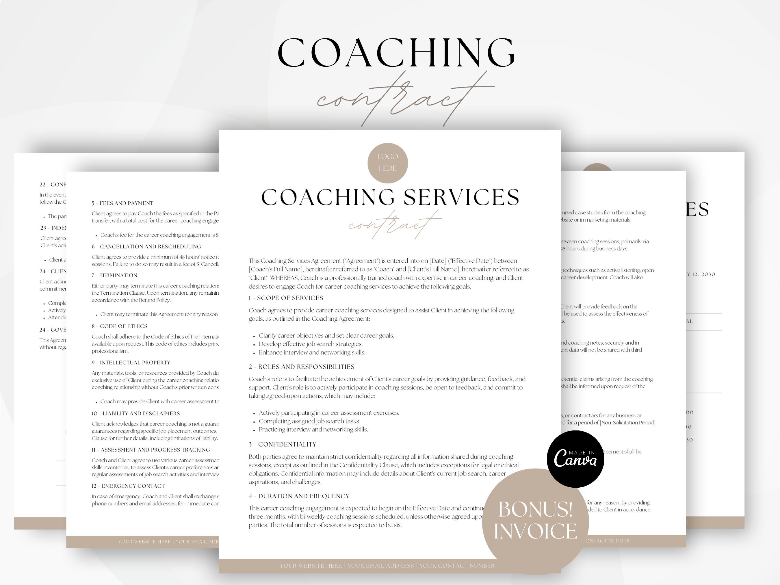 Plantilla de contrato de coaching de vida, acuerdo de coach de vida ...