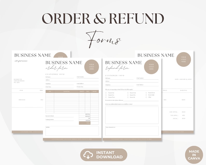 Custom Order Form Template, Editable Refund Forms, Purchase Order Template, Printable Craft ...