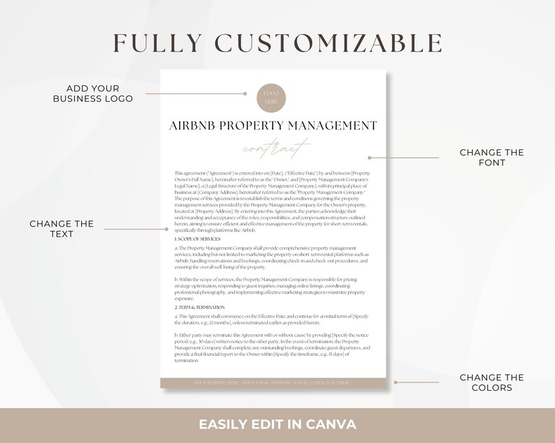 Airbnb Property Management Contract, Editable VRBO Short-term Rental ...