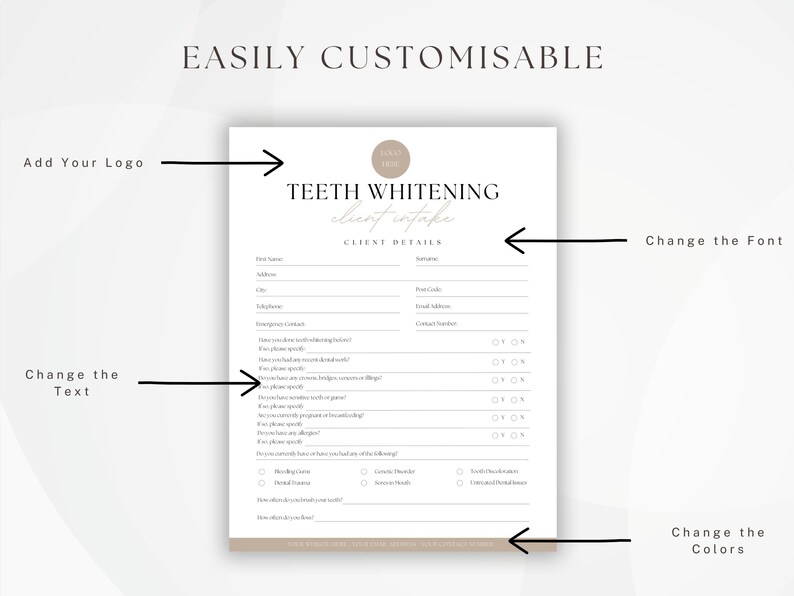 Teeth Whitening Client Intake Forms, Esthetician Consent Forms, Teeth ...