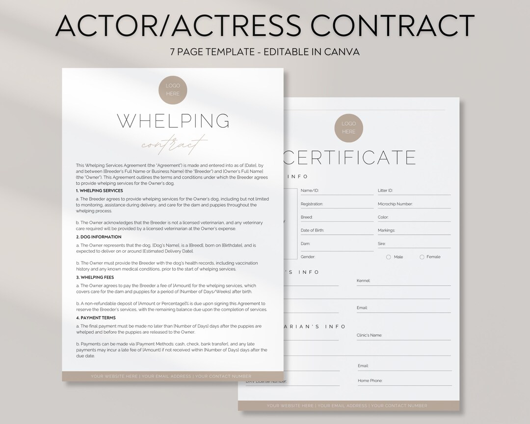 Actor Contract, Editable Actress Agreement, Performance Business Forms ...