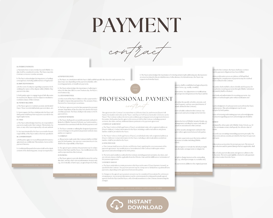 Payment Contract, Editable Payment Plan Services Agreement, Layaway ...