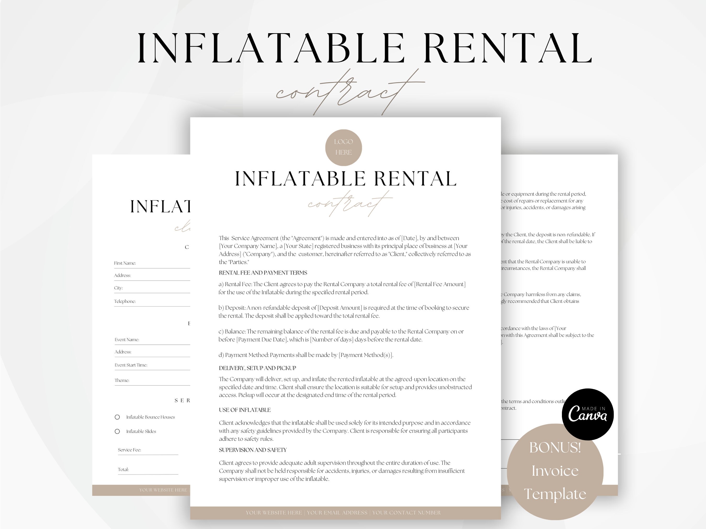Inflatable Rental Agreement, Bounce House Contract, Bounce House ...