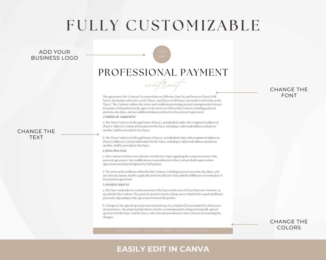 Payment Contract, Editable Payment Plan Services Agreement, Layaway ...