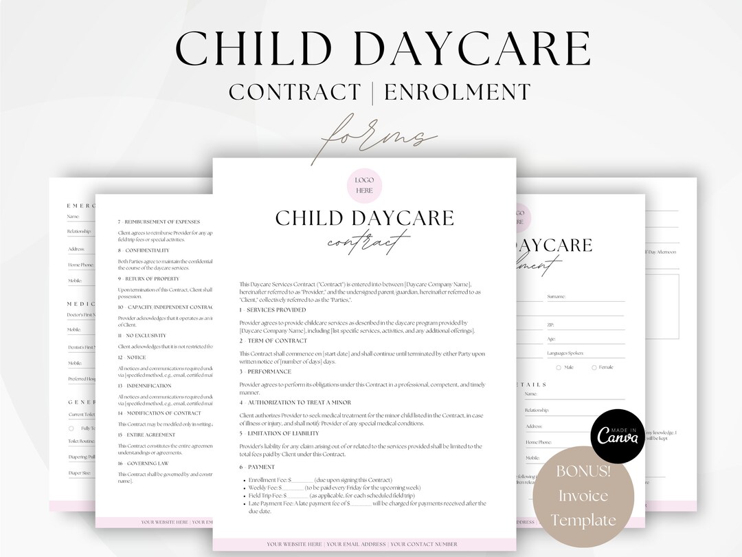 Editable Daycare Contract, Home Daycare Contract, Daycare Agreement ...