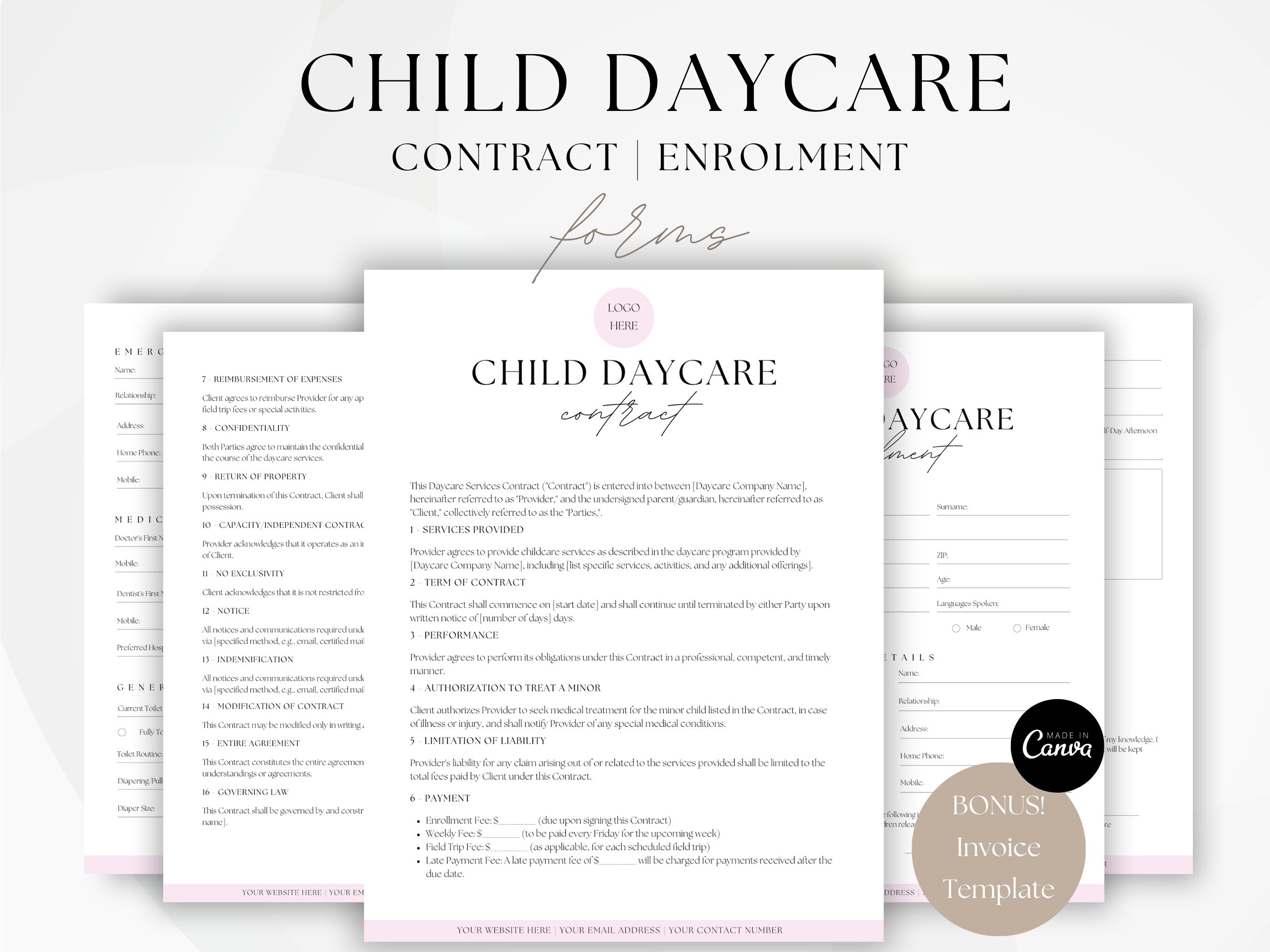 Editable Daycare Contract, Home Daycare Contract, Daycare Agreement ...
