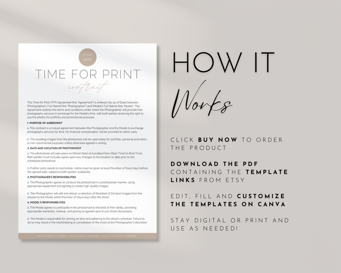TFP Photography Client Contract Template, Photography Forms, Client ...