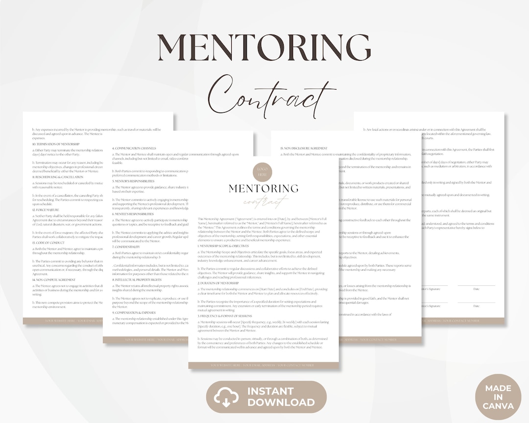 Mentor Contract, Mentorship Services Agreement, Mentoring Contract ...