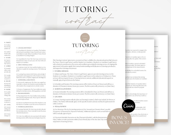 Tutoring Service Business Planner | Printable | Tutor Agreement ...