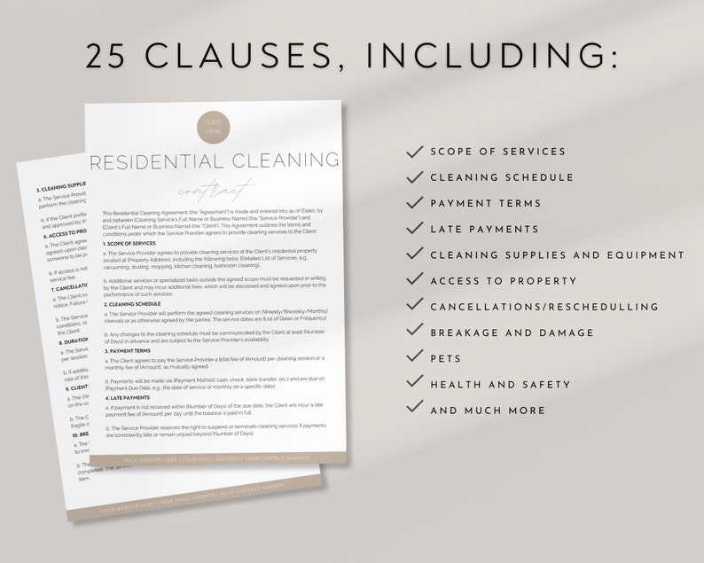 Cleaning Business Forms, Editable Residential Cleaning Contract ...