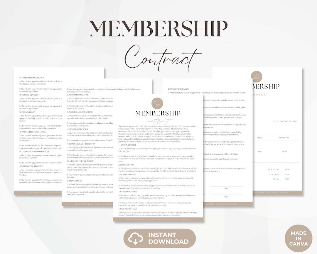 Membership Contract, New Client Registration Service Agreement, New ...