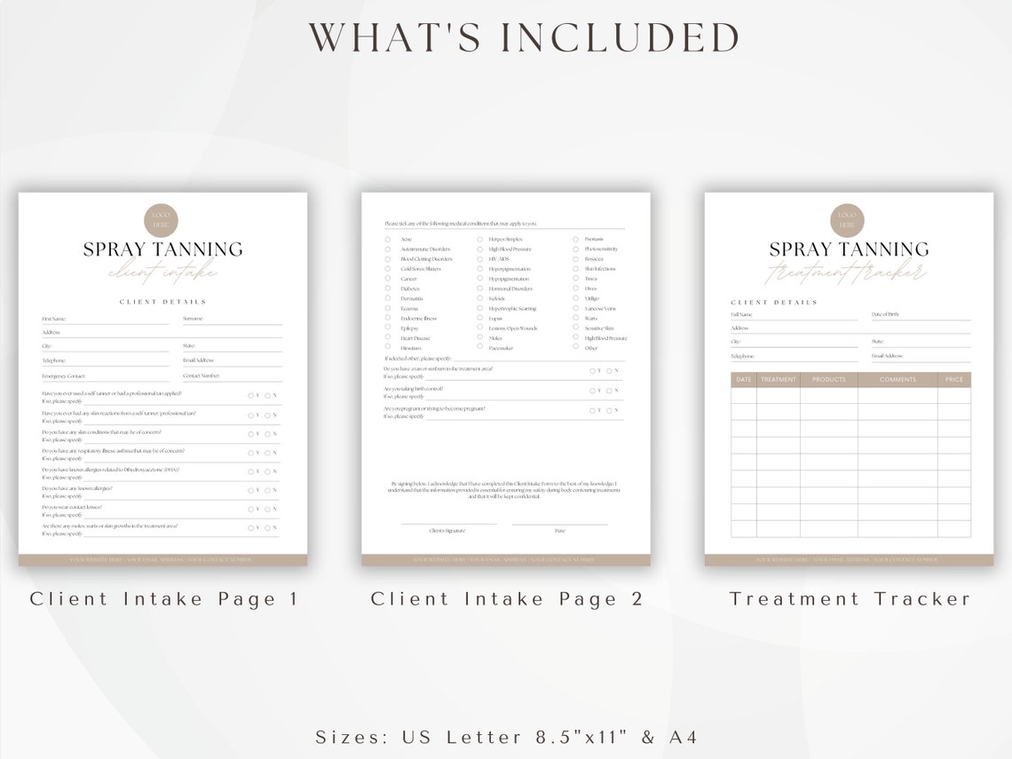 Spray Tan Forms, Editable Spray Tan Templates, Spray Tanning ...