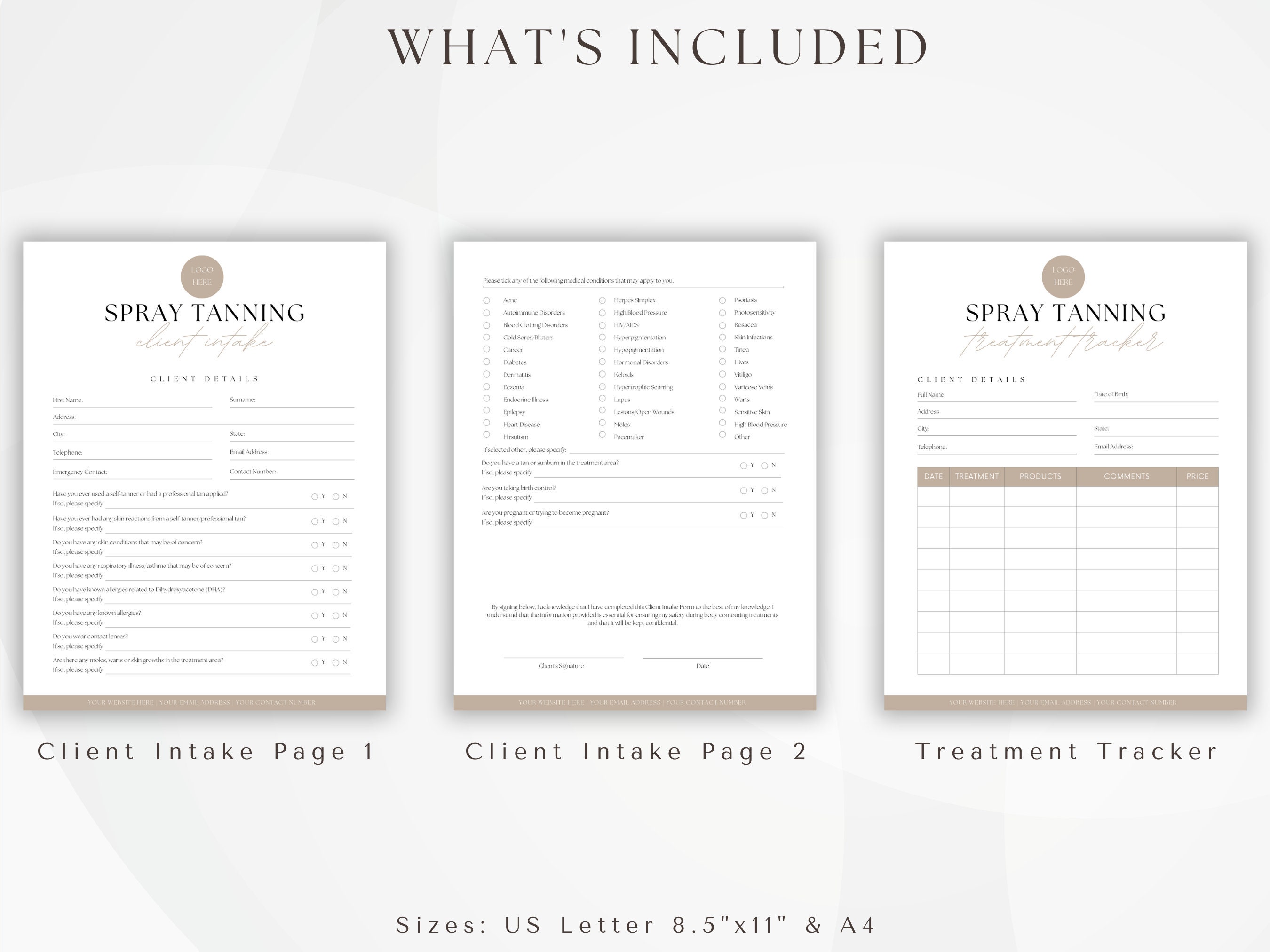 Spray Tan Forms, Editable Spray Tan Templates, Spray Tanning ...