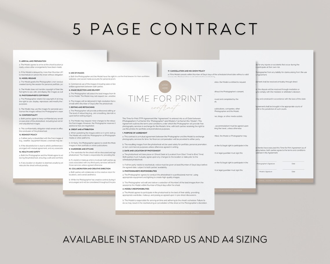 TFP Photography Client Contract Template, Photography Forms, Client ...