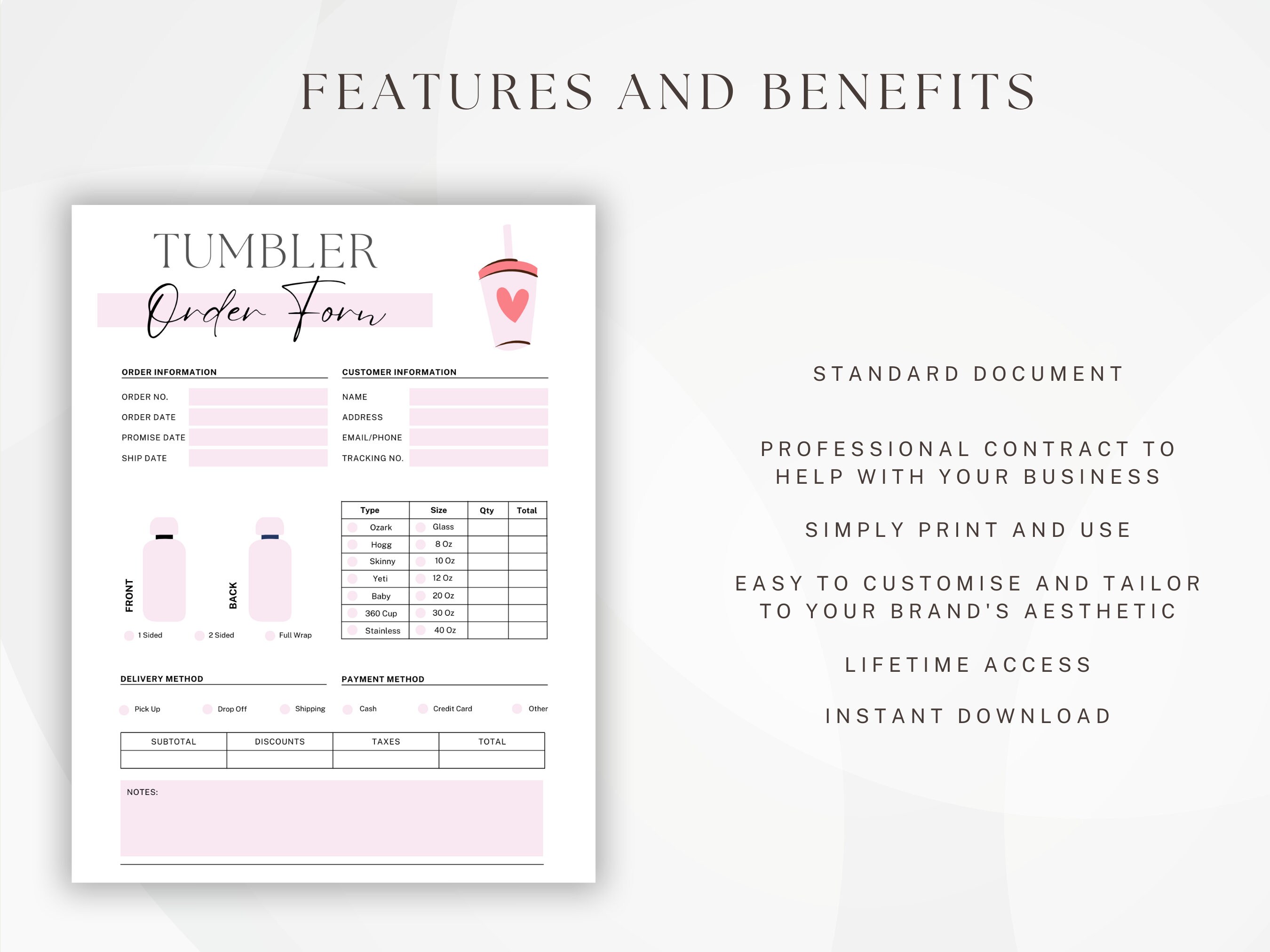 Tumbler Order Form, Custom Sublimation Order Template, Invoice Slip ...