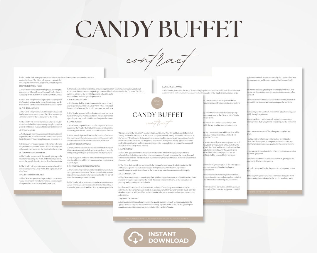 Candy Buffet Contract, Editable Dessert Table Services Agreement ...