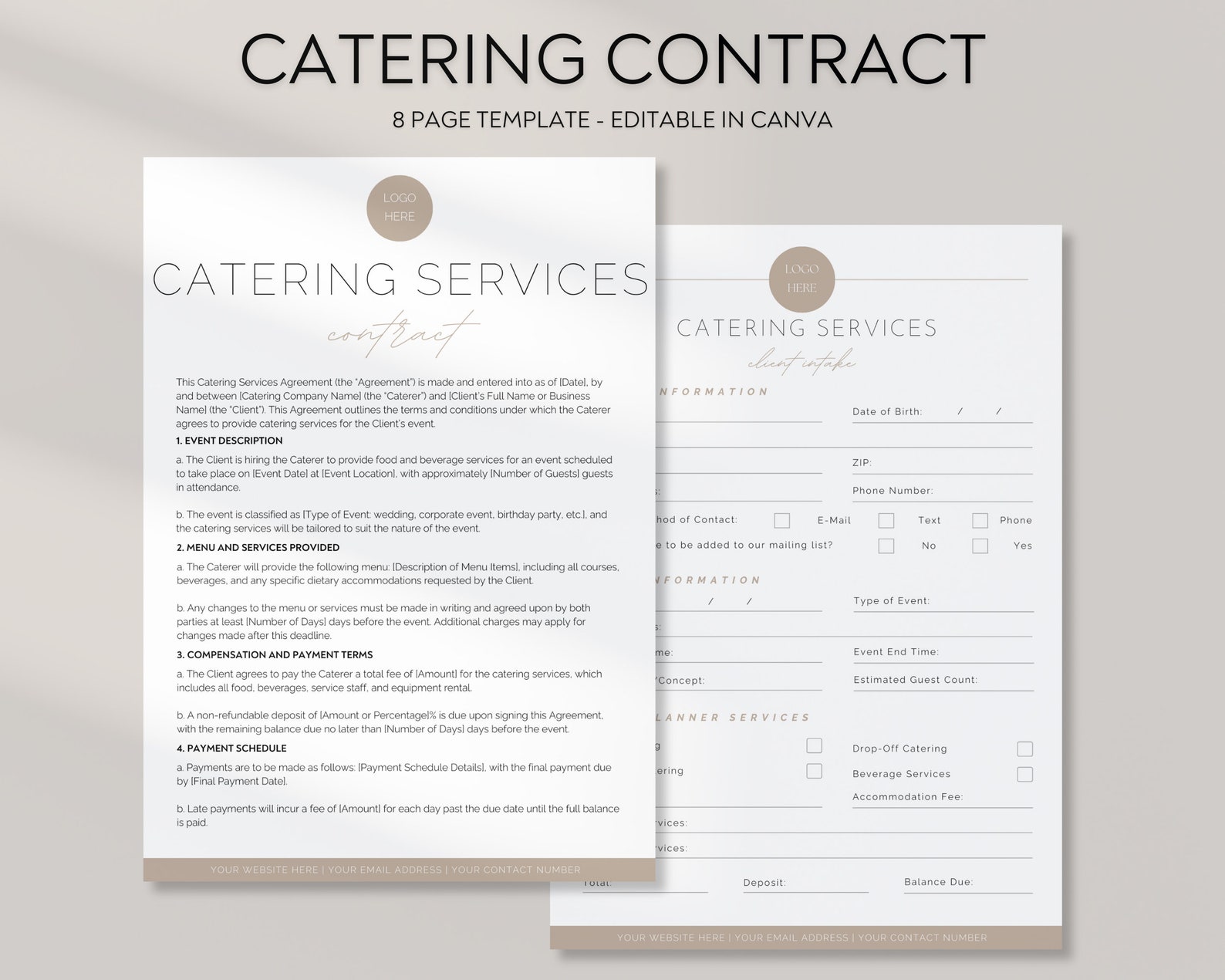 Editable Catering Contract Template, Catering Order Form, Catering ...