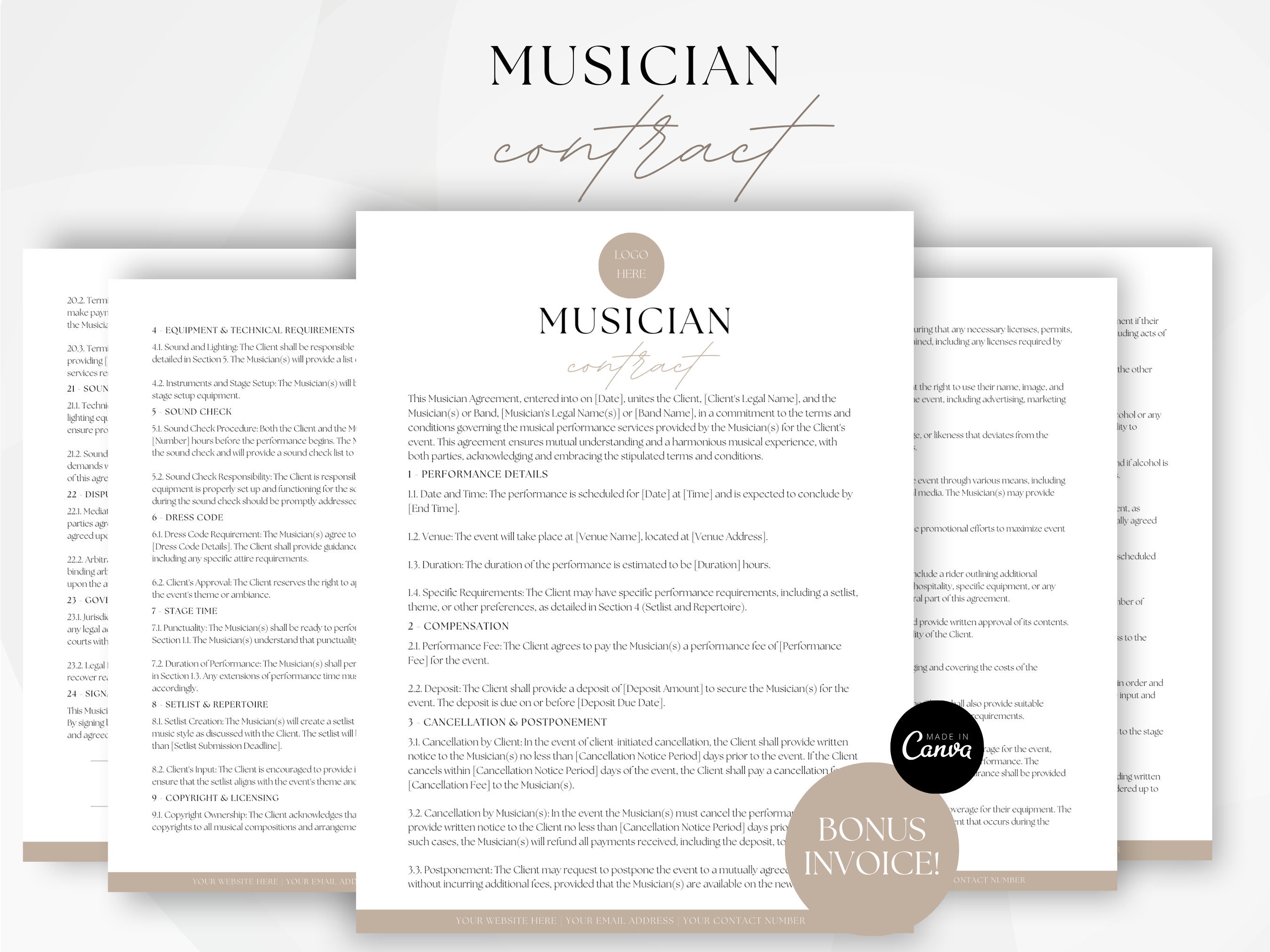 Musician Contract, Entertainment Performance Services Agreement, Band ...