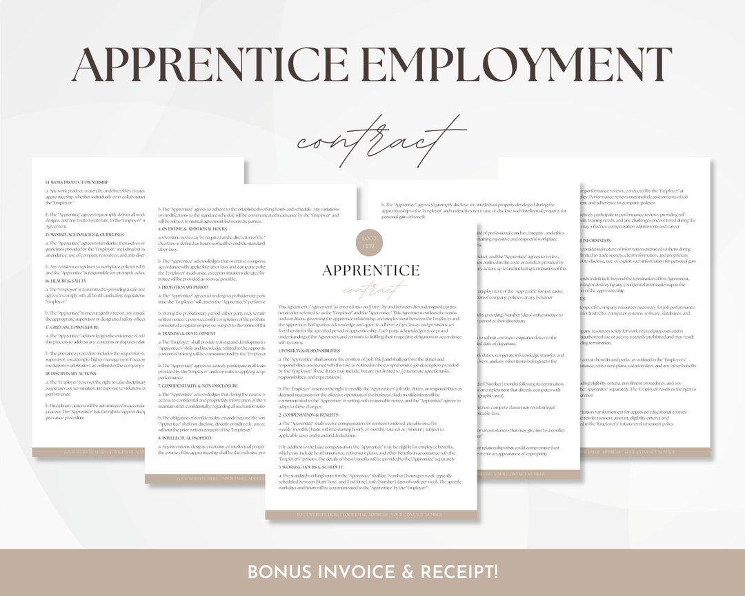 Apprentice Contract, Editable Employment Services Agreement ...
