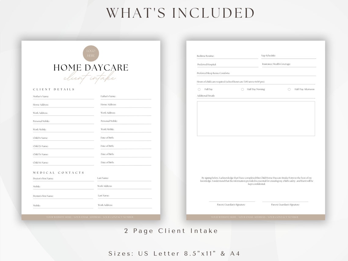 Editable Home Daycare Contract Template, Childcare Forms, Daycare ...