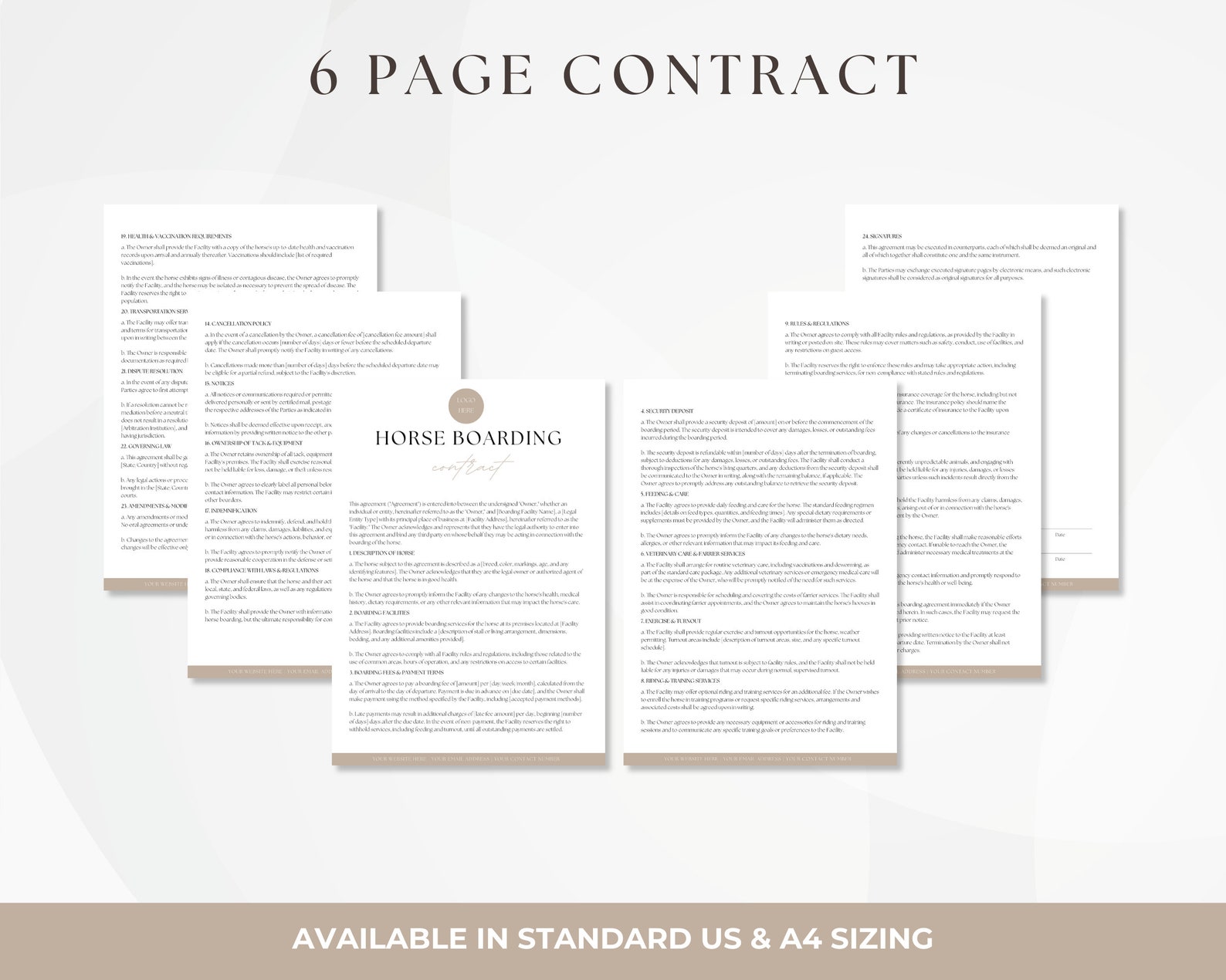 Horse Boarding Contract, Editable Horse Livery Services Agreement ...