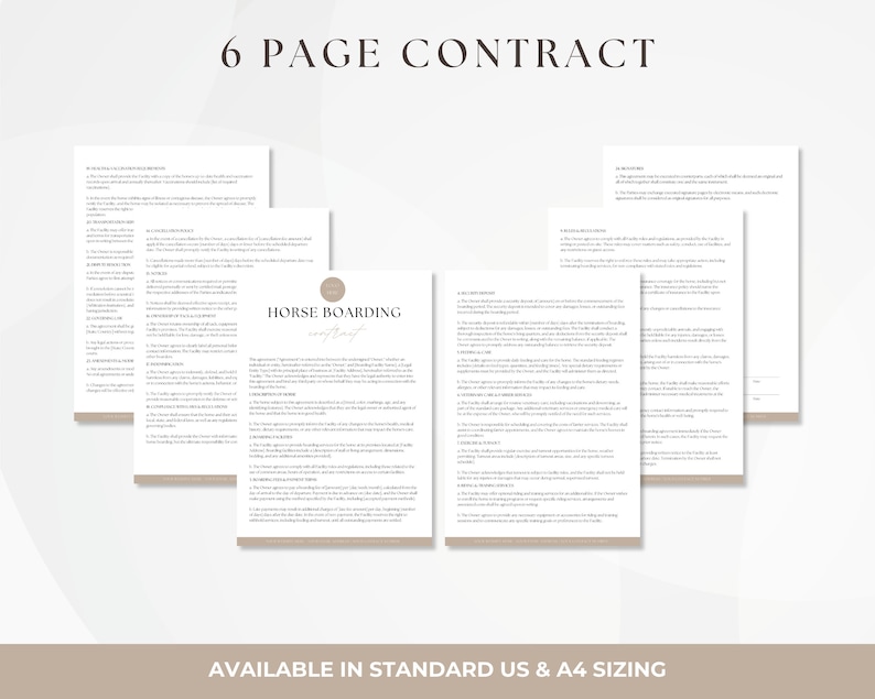 Horse Boarding Contract, Editable Horse Livery Services Agreement ...