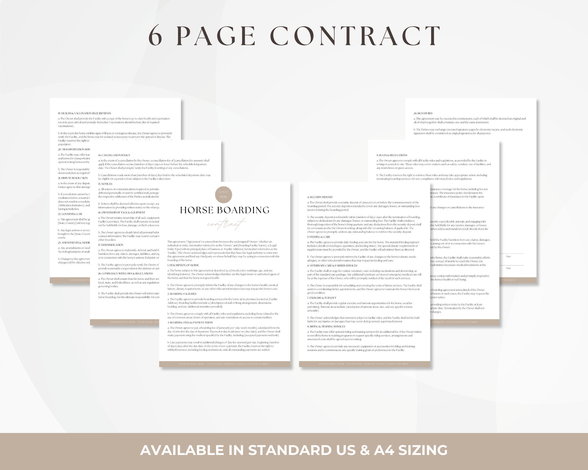 Horse Boarding Contract, Editable Horse Livery Services Agreement ...