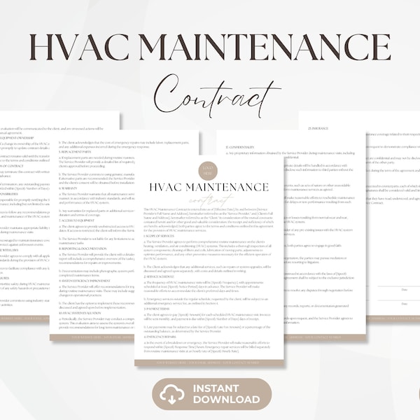 Hvac Service Agreement Contract - Etsy