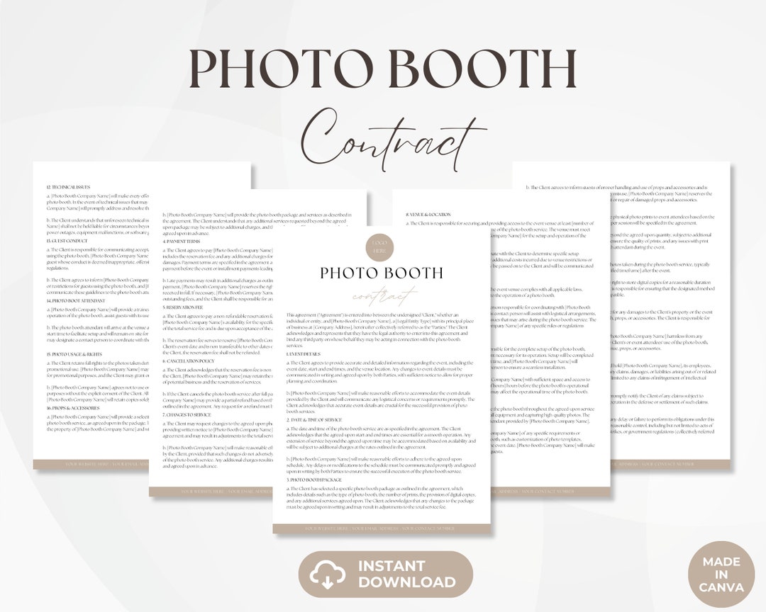 Photo Booth Contract, Editable Photo Booth Services Agreement, Event ...