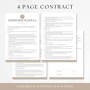 Postpartum Doula Contract, Doula Business, Doula Templates, Editable ...