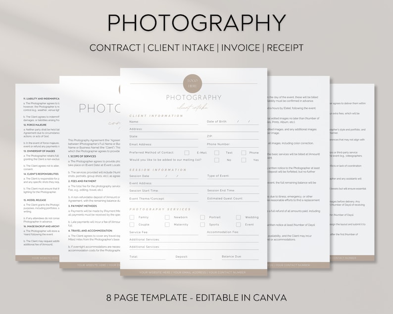Photography Contract Template, Contract for Photographers, Canva ...