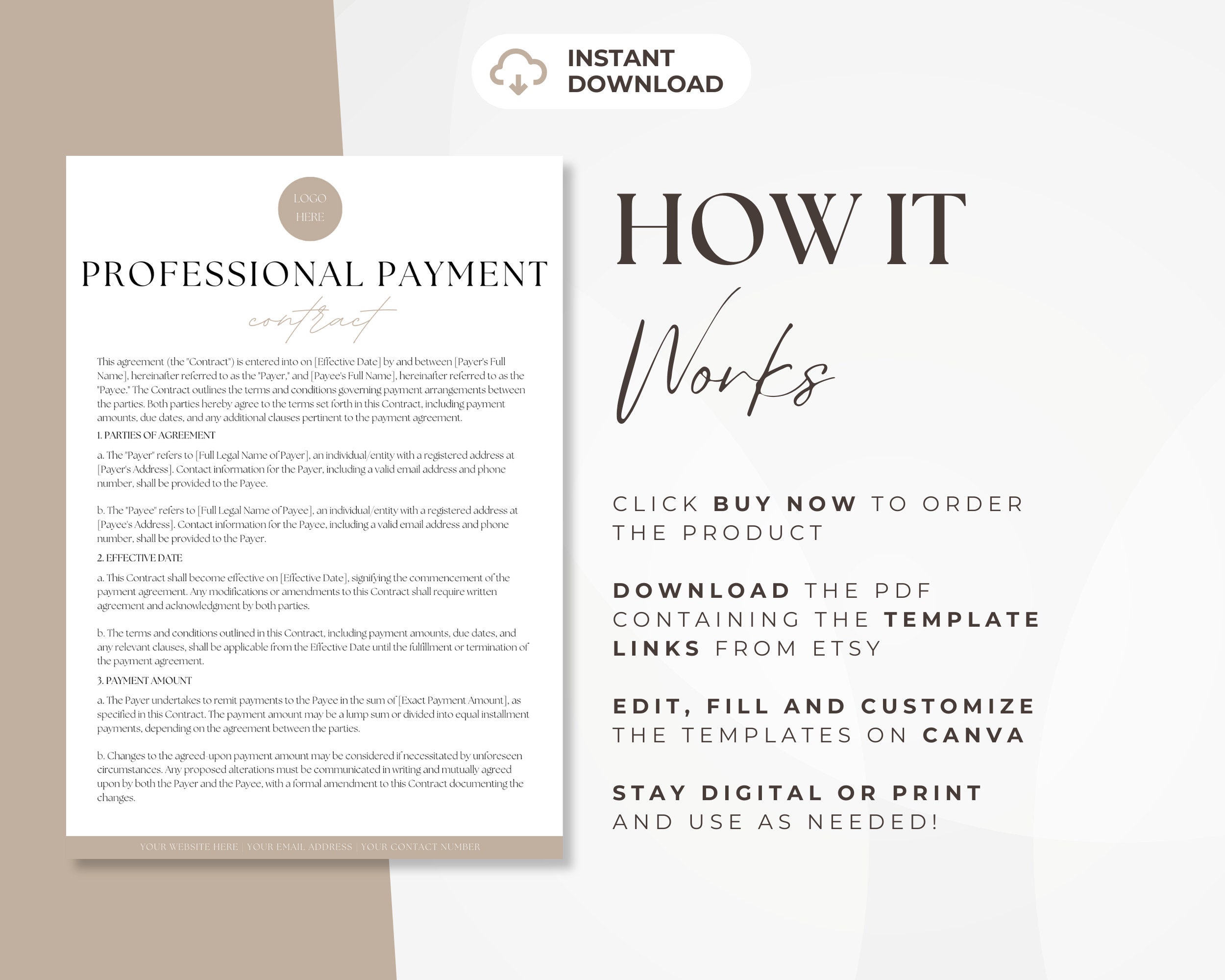 Payment Contract, Editable Payment Plan Services Agreement, Layaway ...