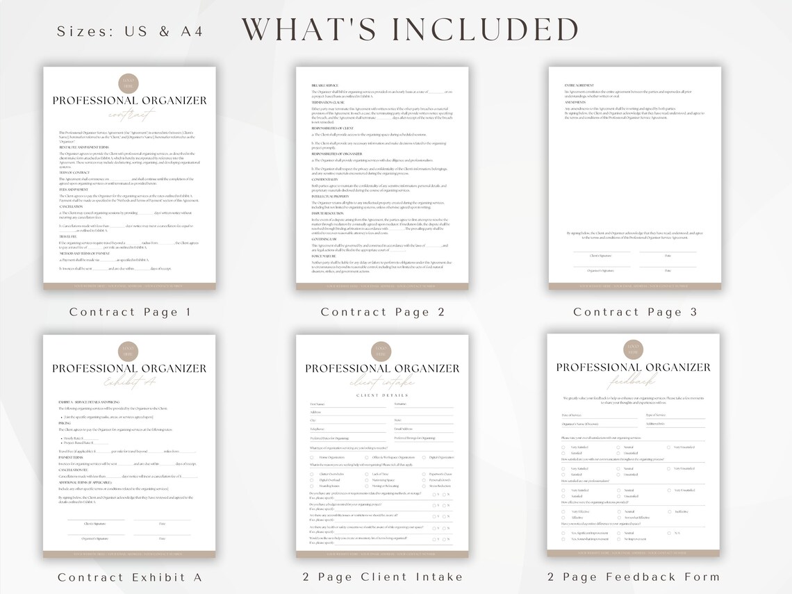 Editable Professional Organizer Bundle, Decluttering Contract Template ...