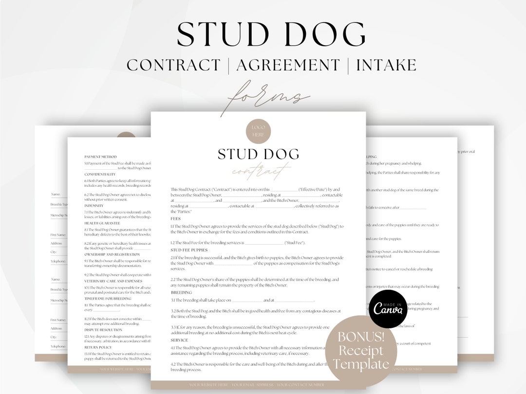 Stud Dog Contract Template, Breeding Services for Stud Dog Agreement ...