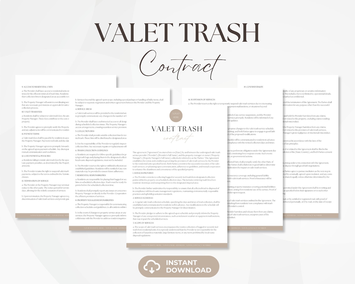 Valet Trash Contract, Editable Waste Removal Services Agreement ...