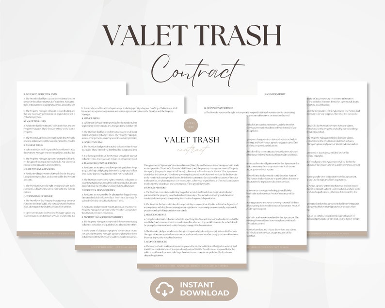 Valet Trash Contract, Editable Waste Removal Services Agreement ...