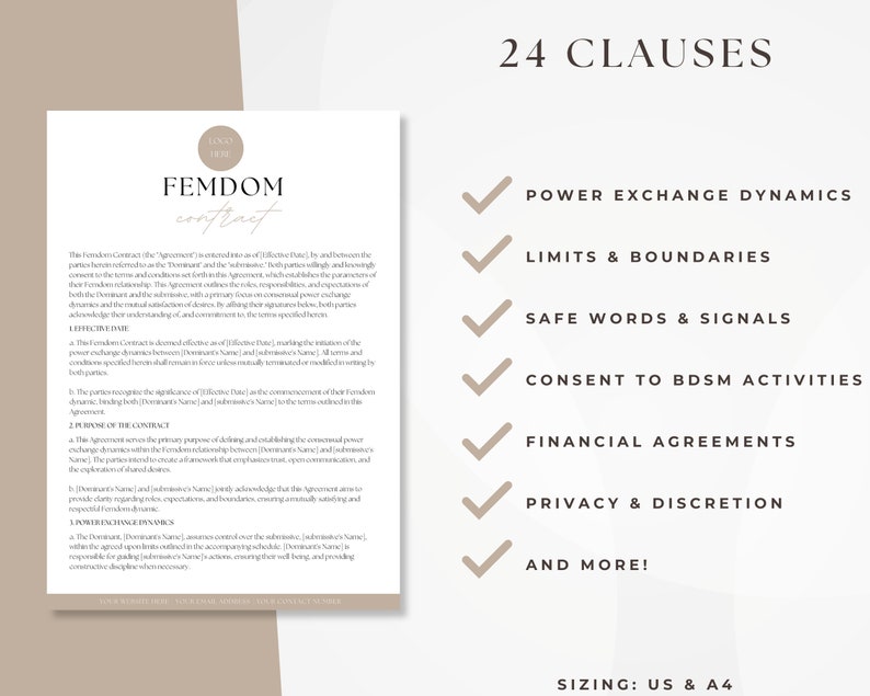 Femdom Contract, Female Domination Services Agreement, Dominatrix ...